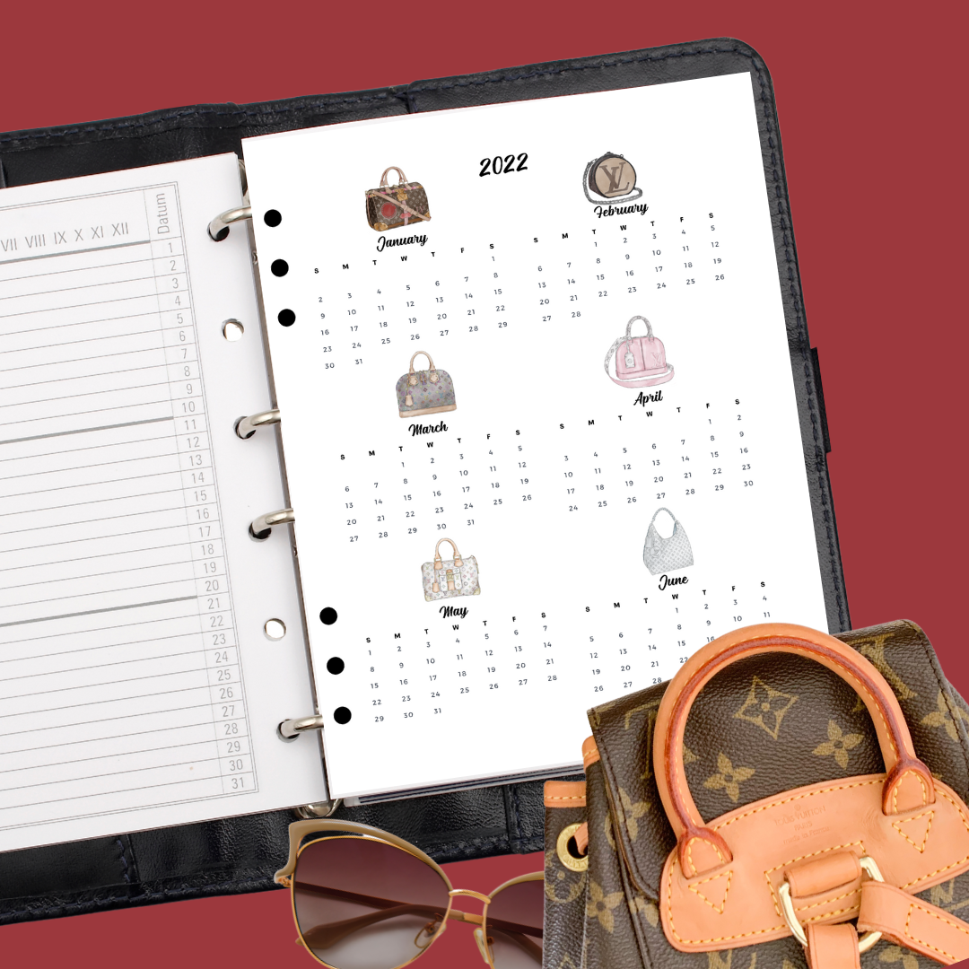 Designer Handbag Six Month At A Glance Calendar Insert – Every Girl ...